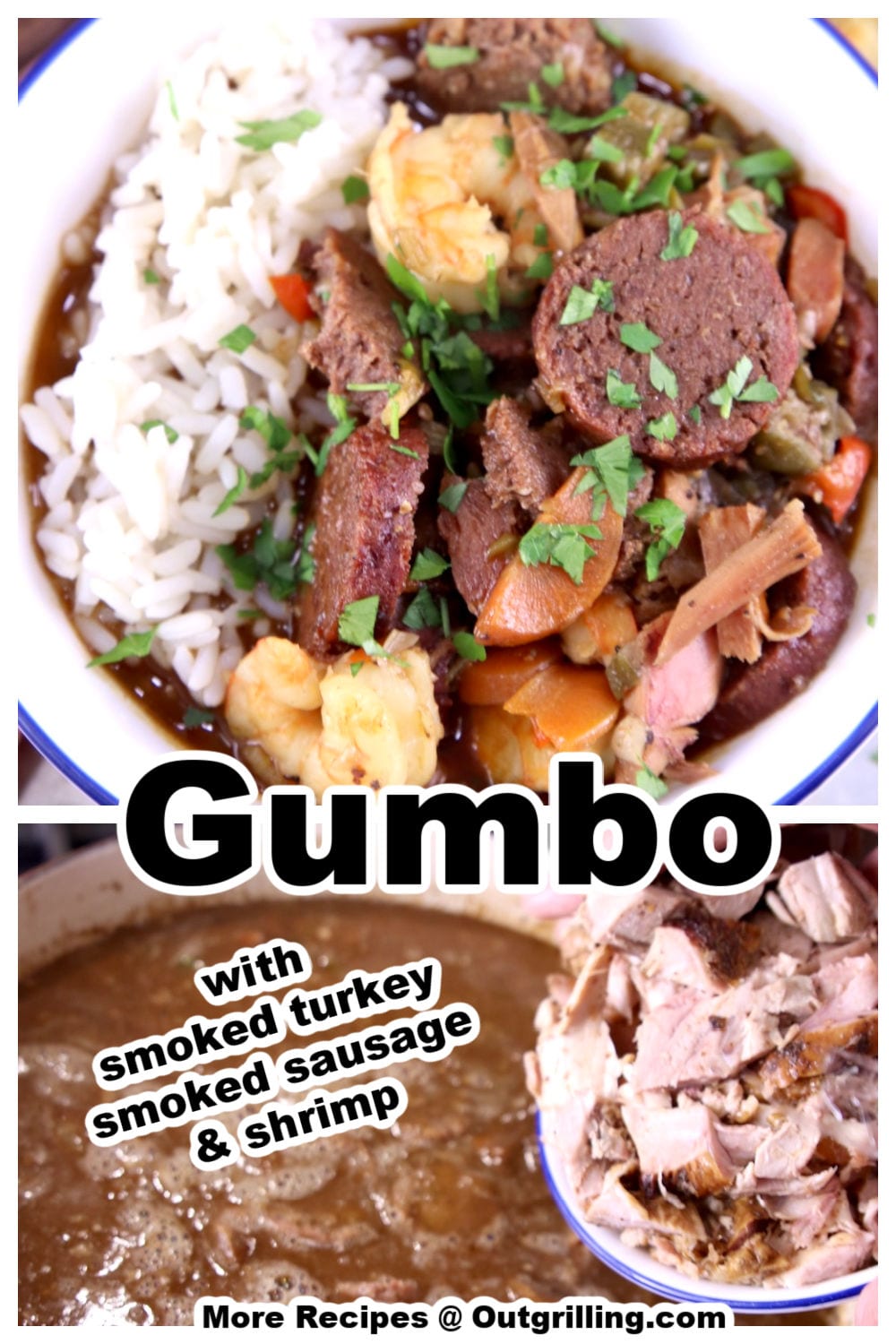 Smoked Turkey Gumbo {with Smoked Sausage & Shrimp} - Out Grilling