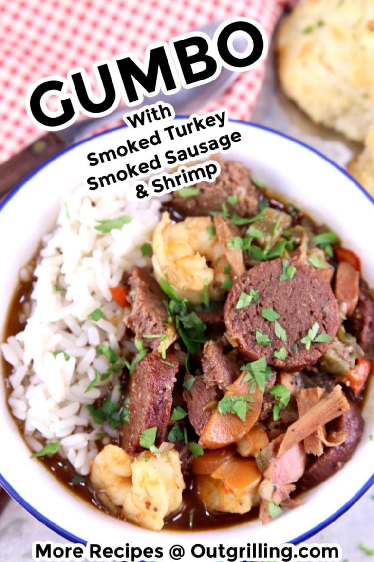 Smoked Turkey Gumbo {with Smoked Sausage & Shrimp} - Out Grilling