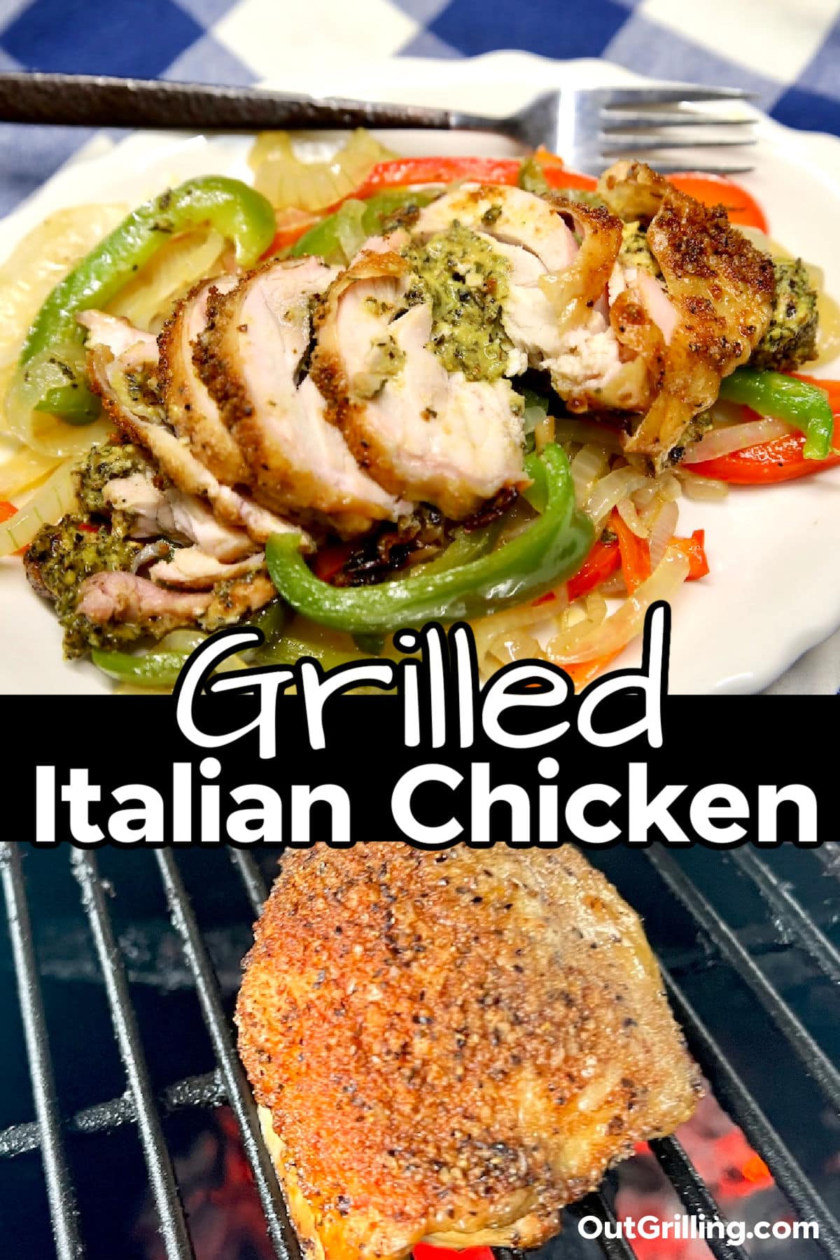 Italian Chicken Thighs with onions and peppers - Out Grilling